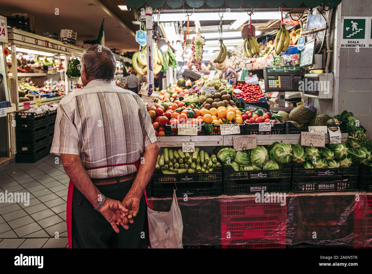 CAGLIARI, ITALY / OCTOBER 2019: Fruits and vegetables vendors at the ...