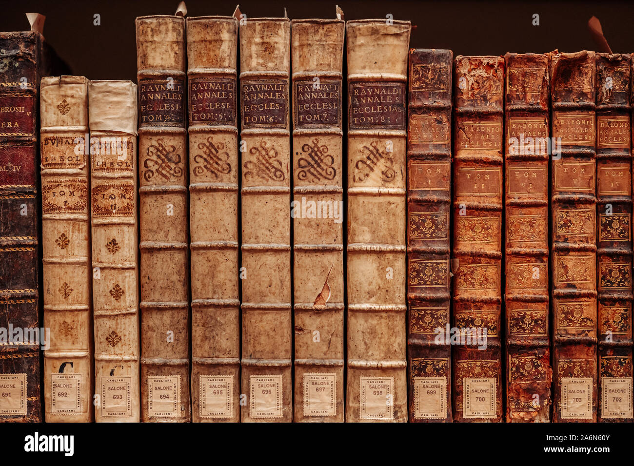 CAGLIARI, ITALY /OCTOBER 2019: well preserved ancient library from 1700 ...