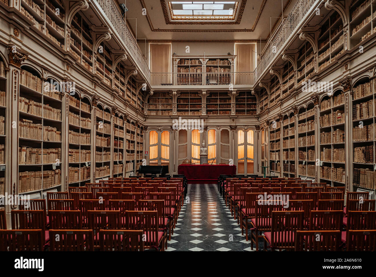 CAGLIARI, ITALY /OCTOBER 2019: well preserved ancient library from 1700 ...