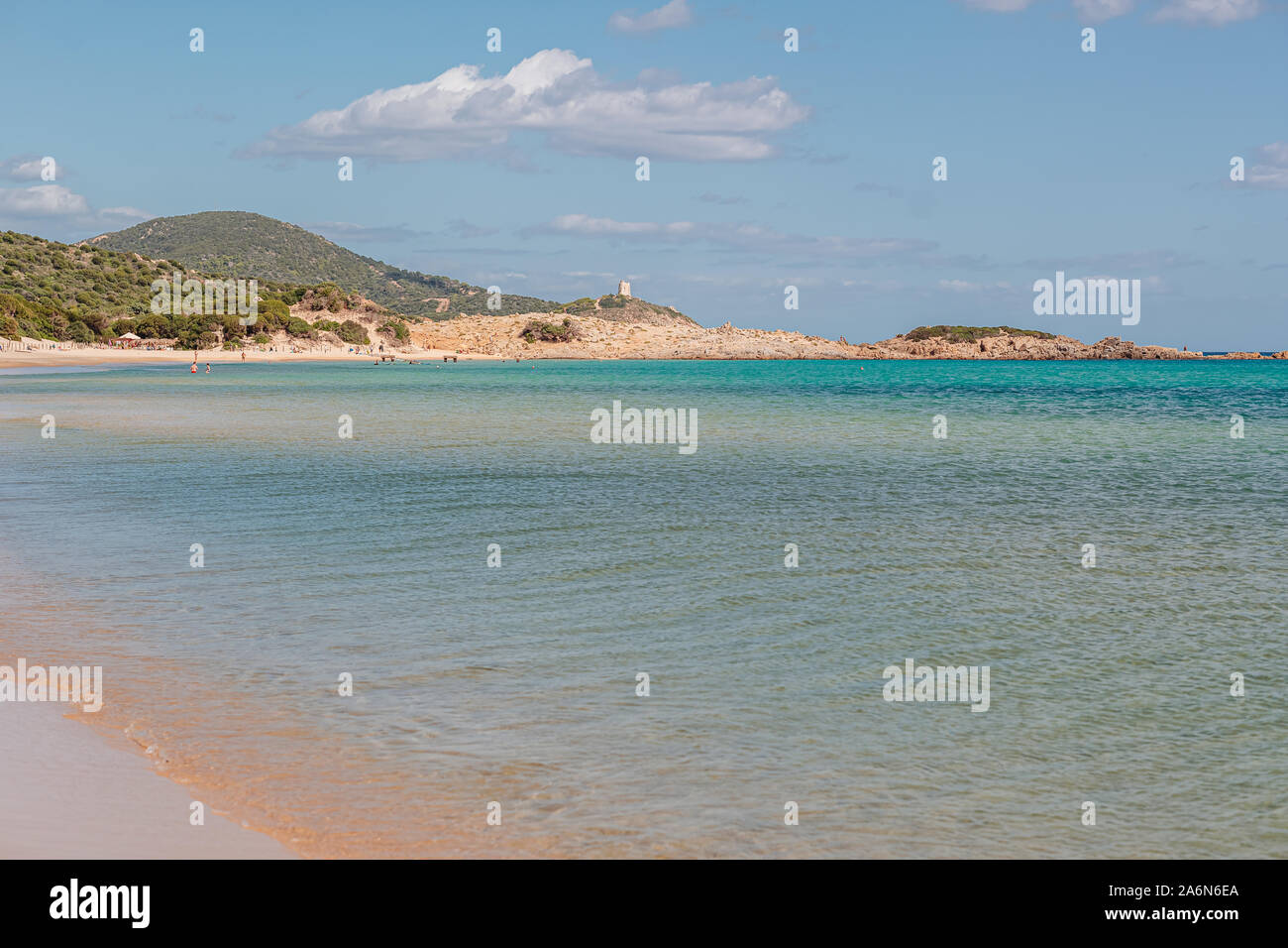 CHIA, SARDINIA / OCTOBER 2019: The beautiful white sand beach of Chia ...