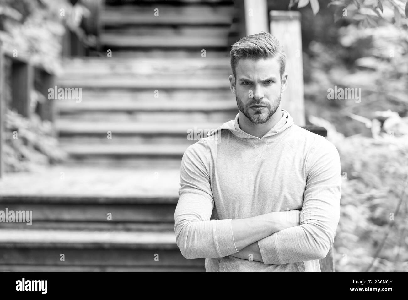 Muscular and confident. Muscular man on summer day. Athletic guy ...