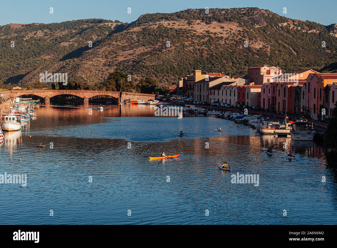 BOSA, ITALY / OCTOBER 2019: Life in the colorful fishermen's village in ...