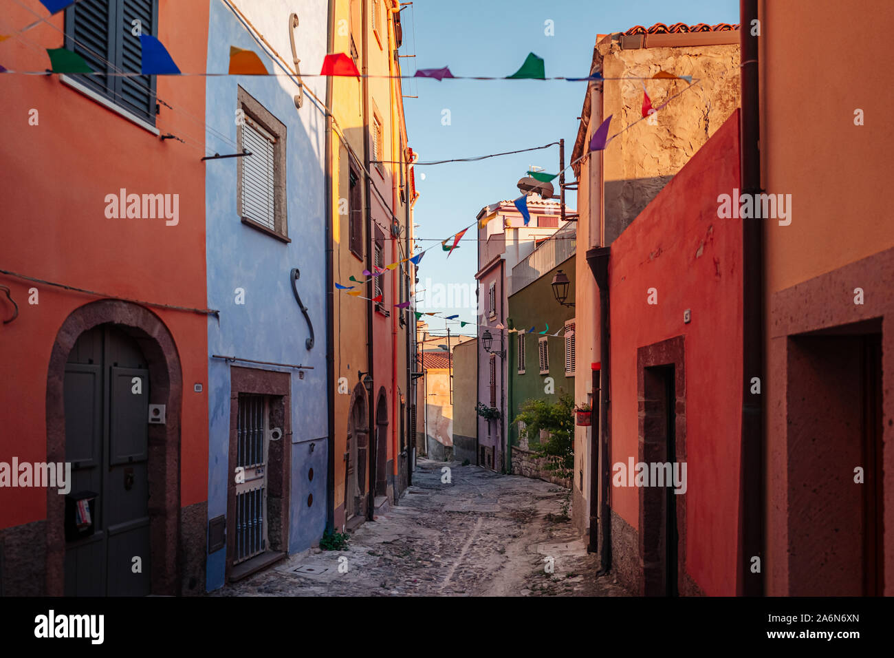 BOSA, ITALY / OCTOBER 2019: Life in the colorful fishermen's village in ...