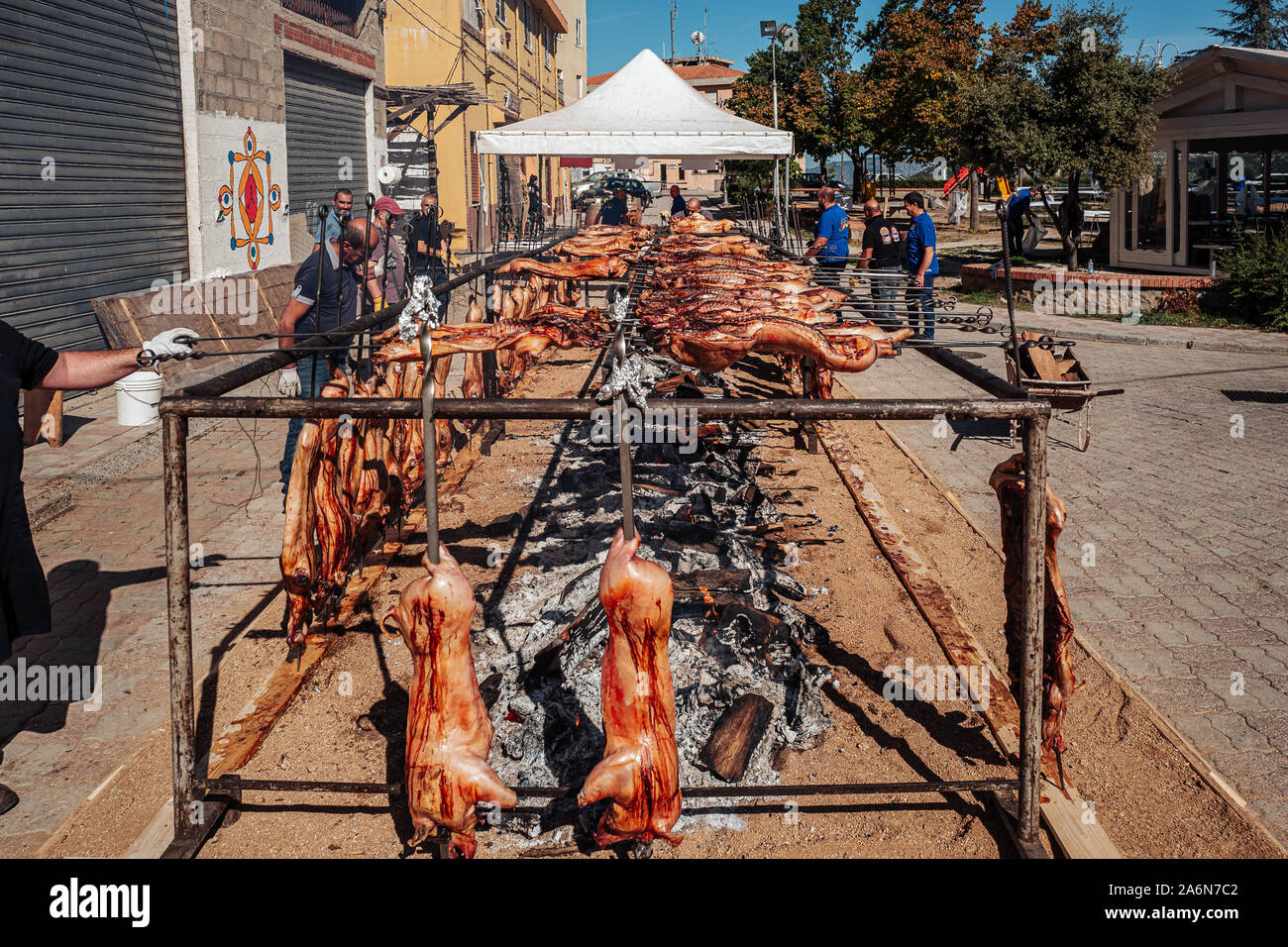 ORGOSOLO, SARDINIA /OCTOBER 2019: The old tradition of cooking the ...
