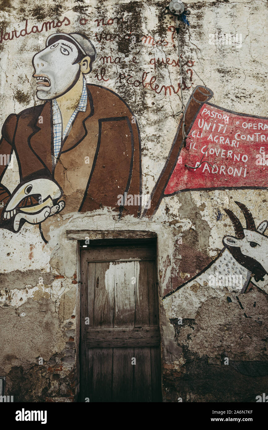 ORGOSOLO, SARDINIA /OCTOBER 2019: The well known murales in the sreets ...