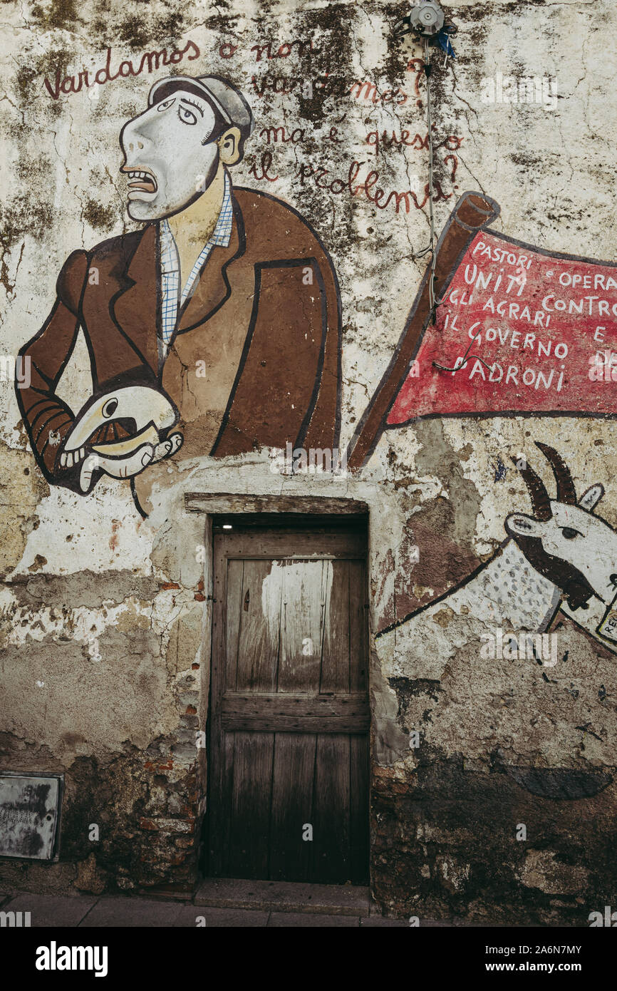 ORGOSOLO, SARDINIA /OCTOBER 2019: The well known murales in the sreets ...