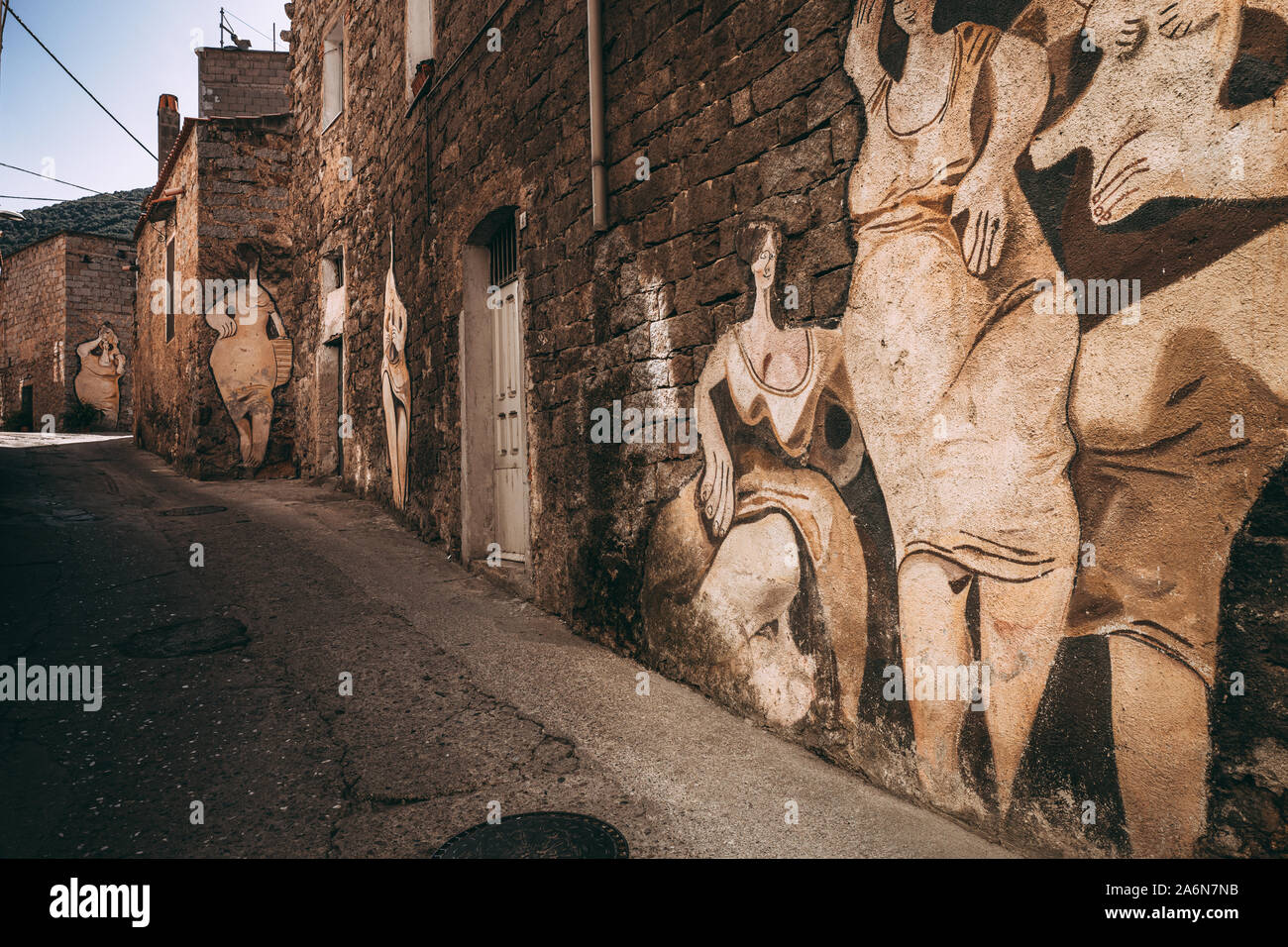 ORGOSOLO, SARDINIA /OCTOBER 2019: The well known murales in the sreets ...