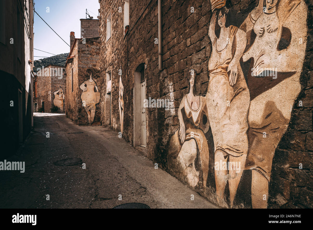 ORGOSOLO, SARDINIA /OCTOBER 2019: The well known murales in the sreets ...
