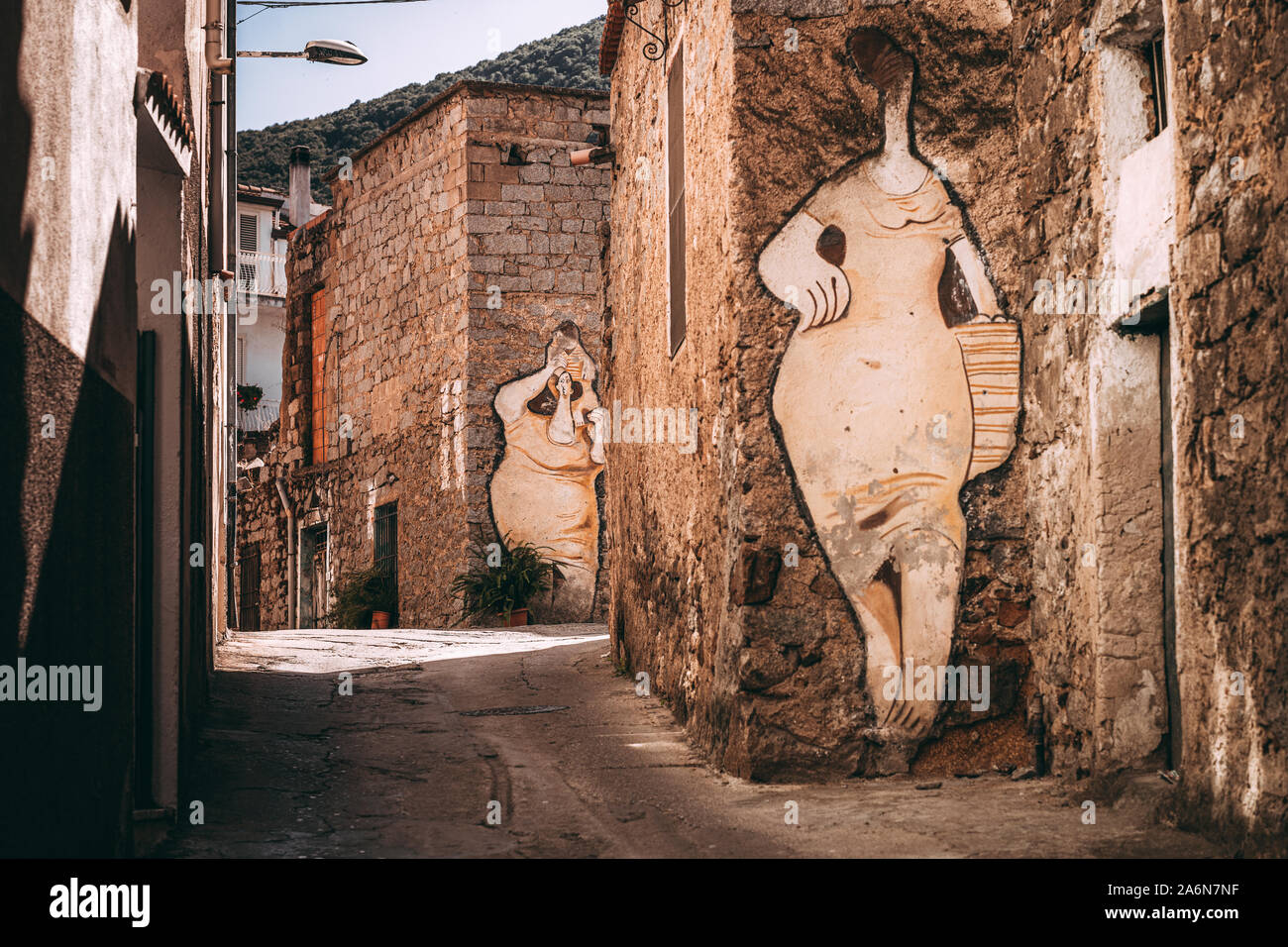 ORGOSOLO, SARDINIA /OCTOBER 2019: The well known murales in the sreets ...
