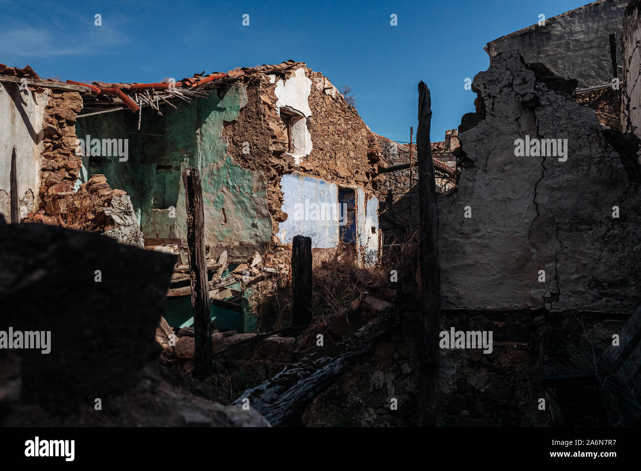 ORGOSOLO, SARDINIA /OCTOBER 2019: ruins of ancient houses in the old ...