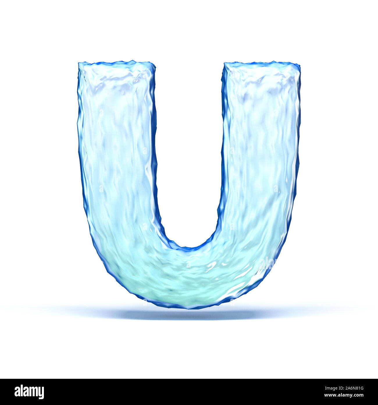 Ice crystal font letter U 3D render illustration isolated on white ...