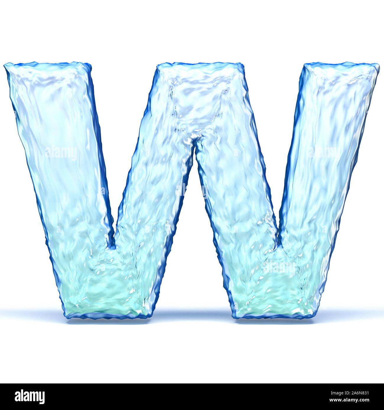 Ice crystal font letter W 3D render illustration isolated on white ...