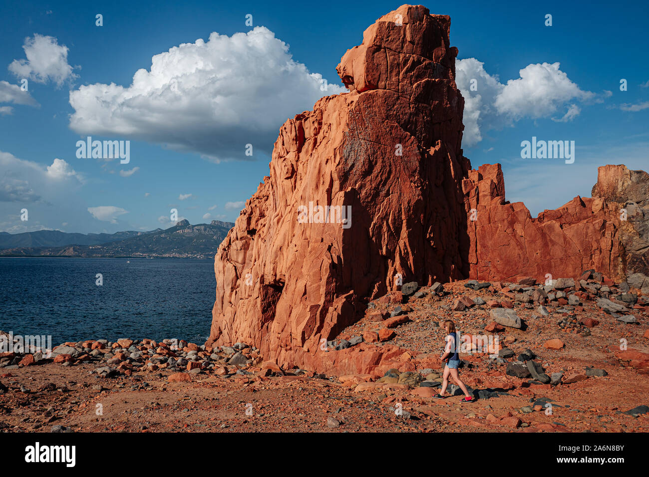 ARBATAX, ITALY / OCTOBER 2019: The scenic red rocks beach in Sardinia ...