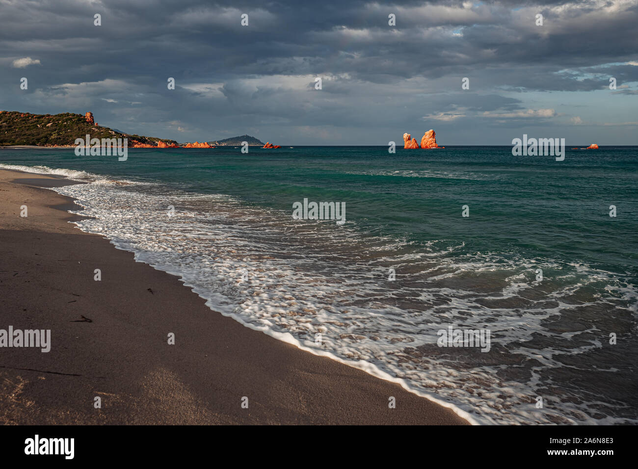 The wonderful Cea beach with red rocks in Ogliastra, Sardinia Stock ...