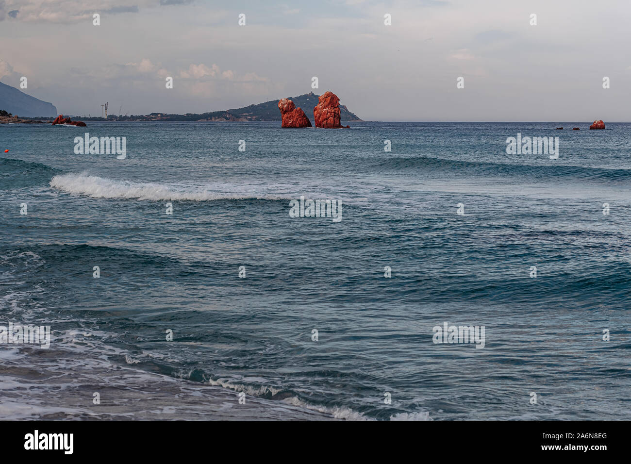 The wonderful Cea beach with red rocks in Ogliastra, Sardinia Stock ...