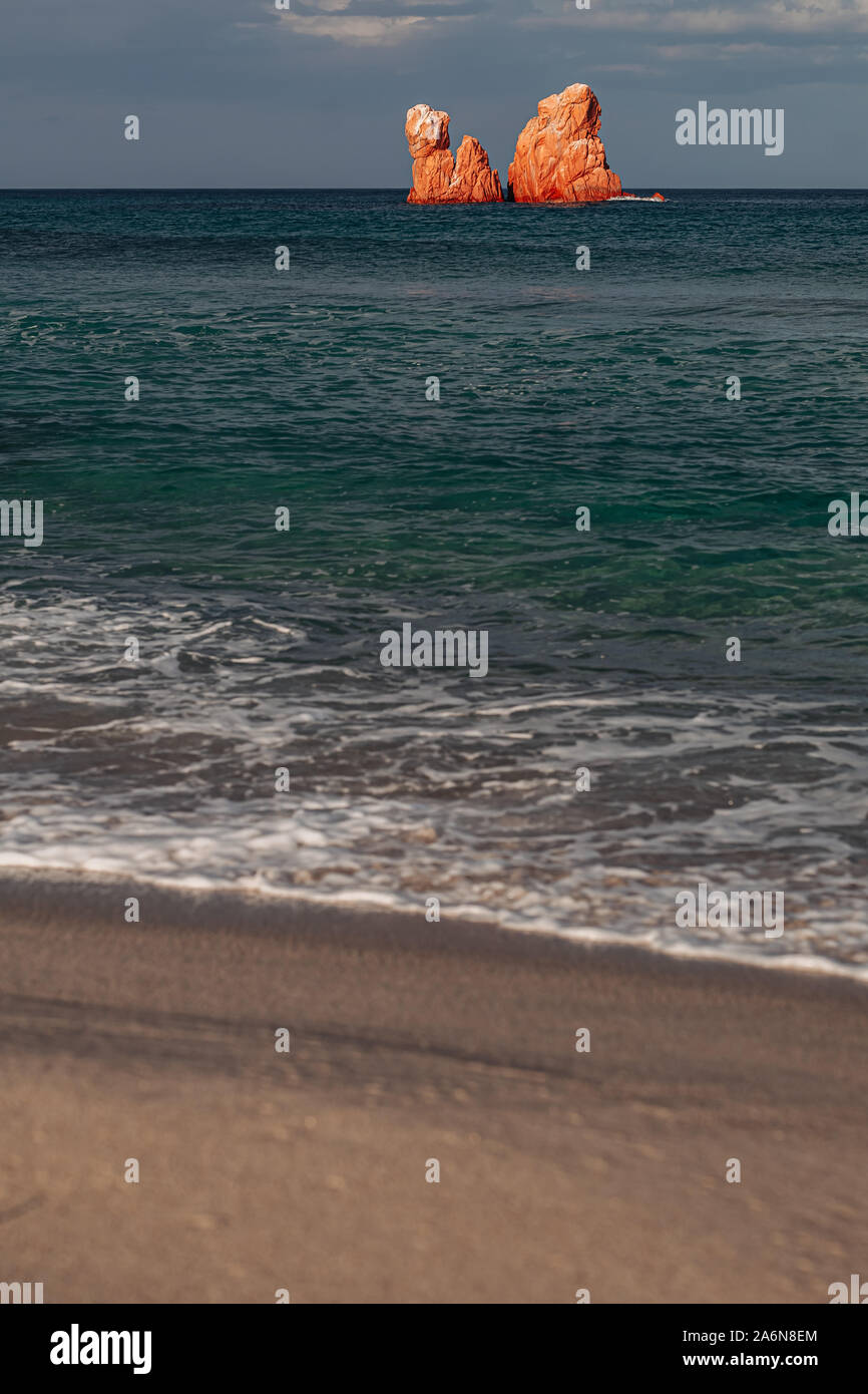 The wonderful Cea beach with red rocks in Ogliastra, Sardinia Stock ...