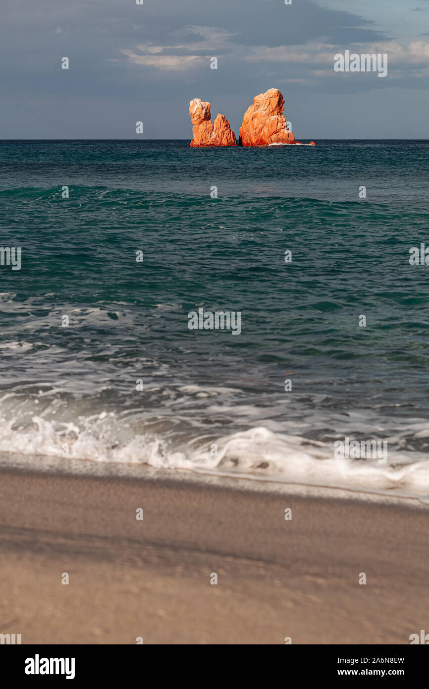 The wonderful Cea beach with red rocks in Ogliastra, Sardinia Stock ...
