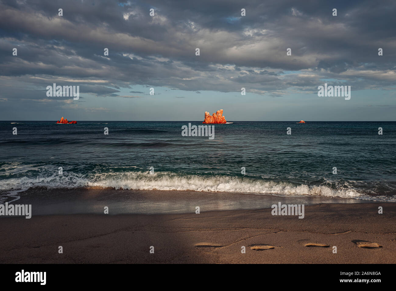 The wonderful Cea beach with red rocks in Ogliastra, Sardinia Stock ...