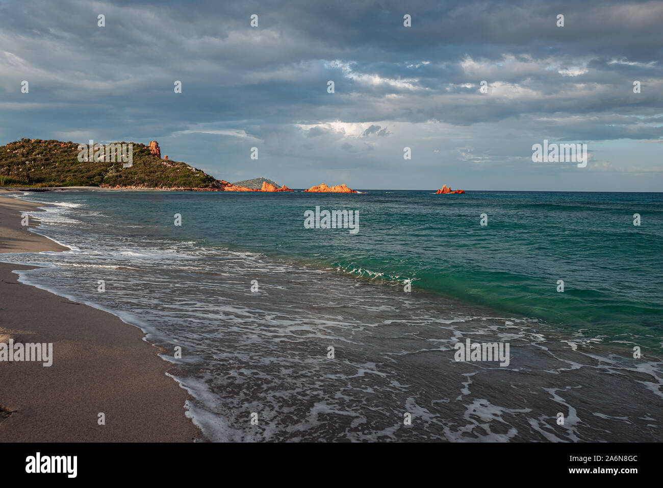 The wonderful Cea beach with red rocks in Ogliastra, Sardinia Stock ...