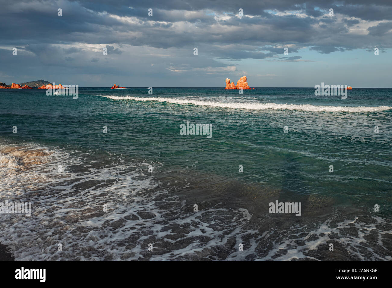 The wonderful Cea beach with red rocks in Ogliastra, Sardinia Stock ...