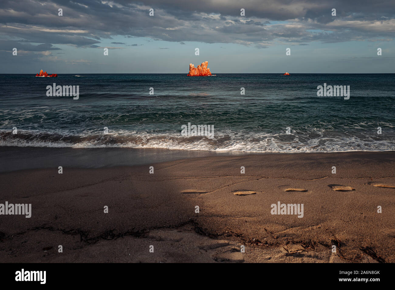 The wonderful Cea beach with red rocks in Ogliastra, Sardinia Stock ...