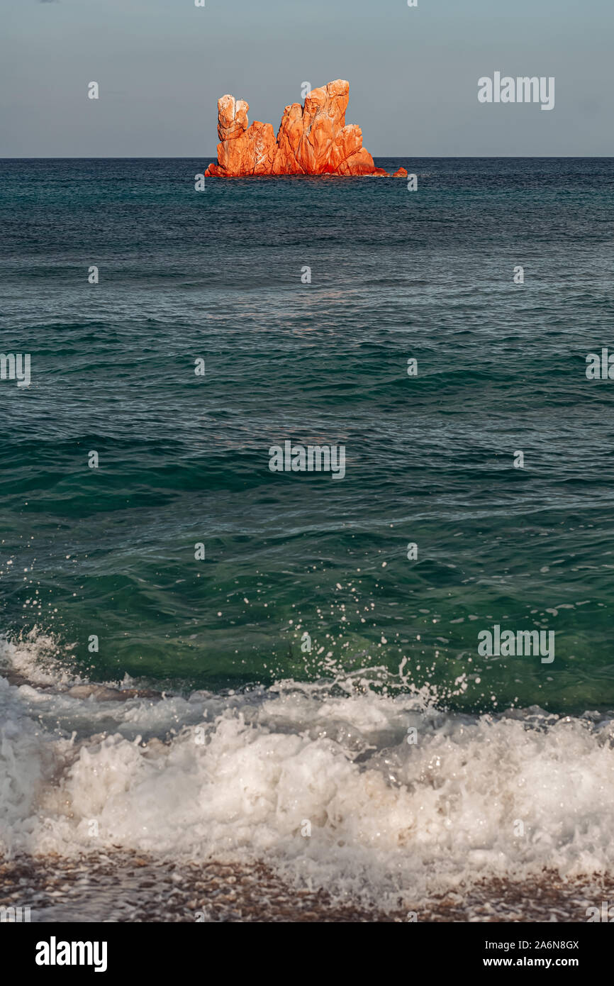 The wonderful Cea beach with red rocks in Ogliastra, Sardinia Stock ...