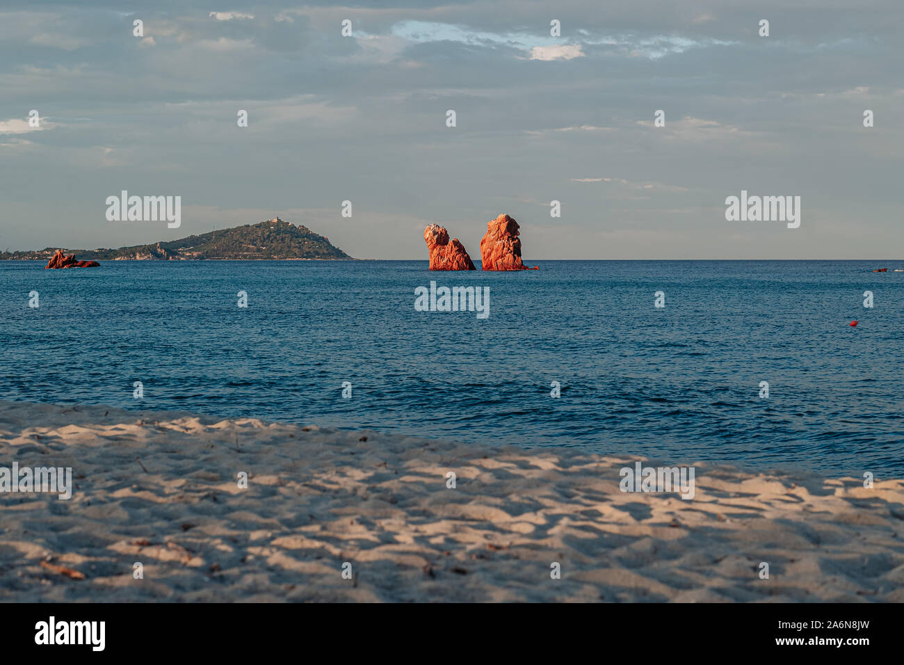 The wonderful Cea beach with red rocks in Ogliastra, Sardinia Stock ...