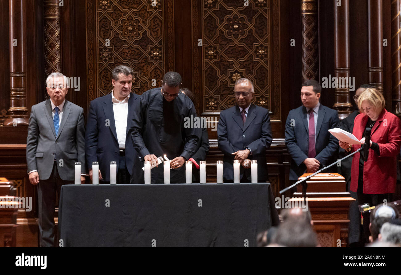 New York, NY - October 27, 2019: Interfaith group lit candles during ...