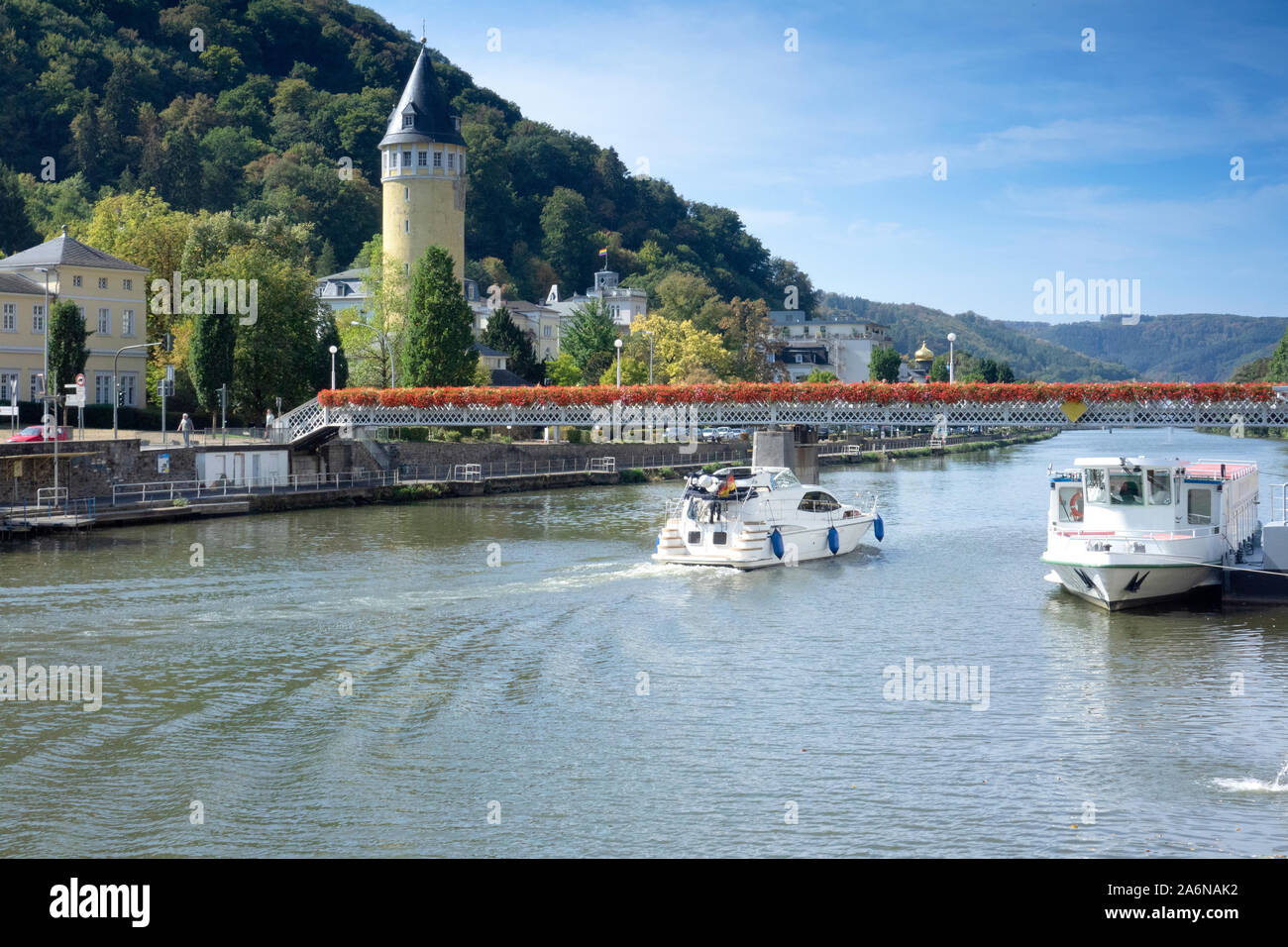 Boats on Lahn River in Bad Ems Germany Stock Photo - Alamy