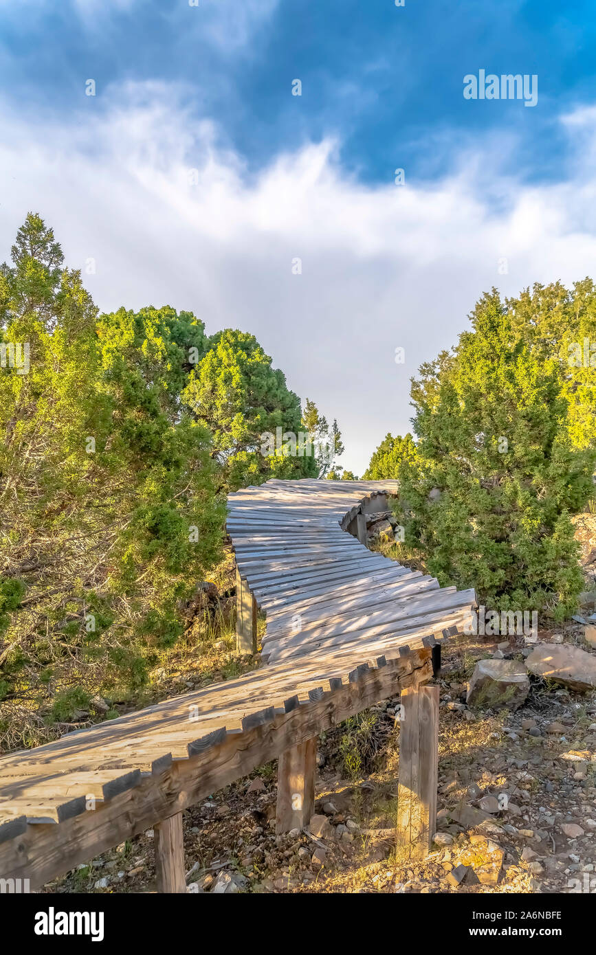 Winding cantilevered elevated wooden boardwalk blue sky Stock Photo - Alamy