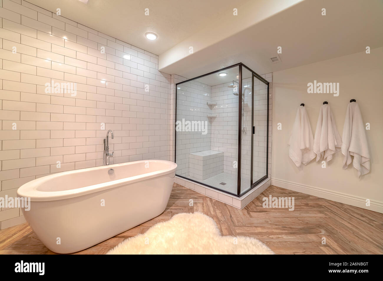 Contemporary bathroom with free standing bath tub Stock Photo - Alamy