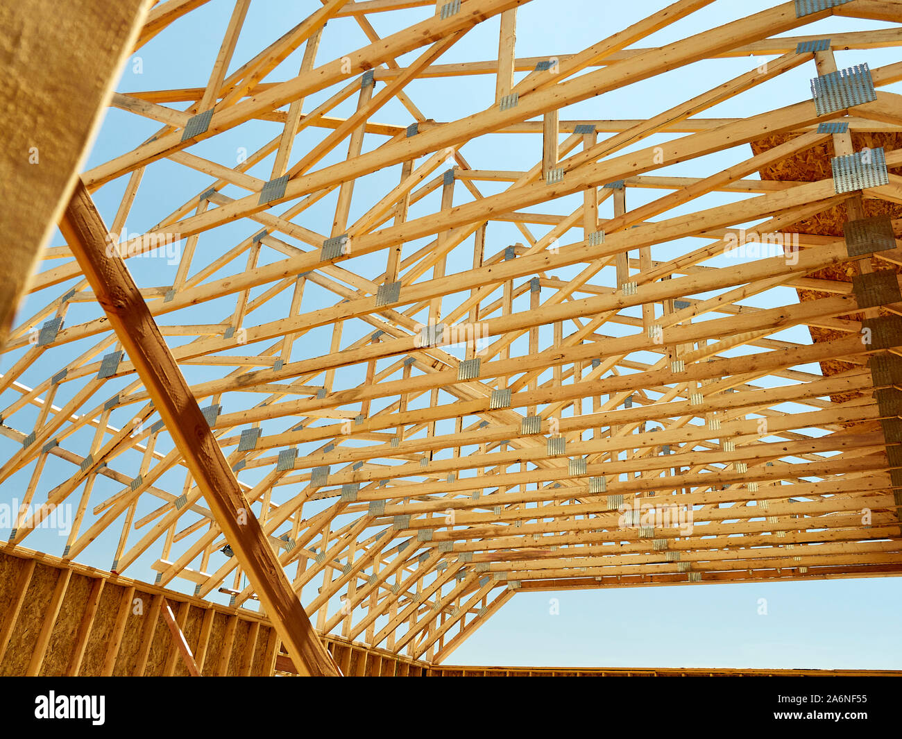 Construction Carpentry building truss frame jobsite wood Stock Photo ...