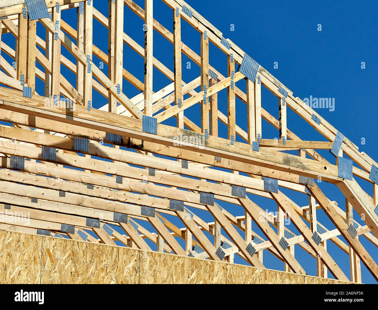 Construction Carpentry building truss frame jobsite wood Stock Photo ...