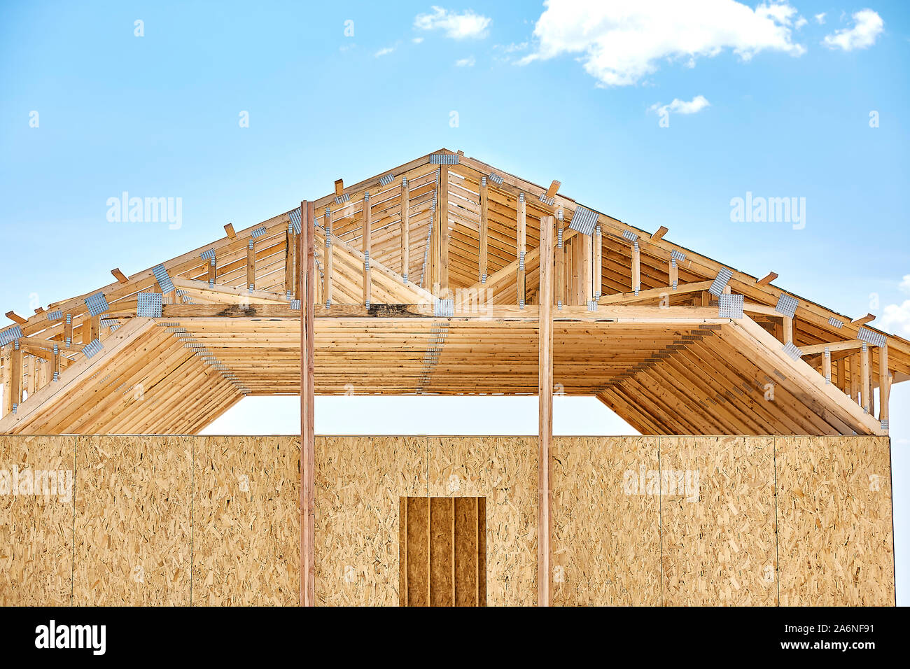 Construction Carpentry building truss frame jobsite wood Stock Photo ...