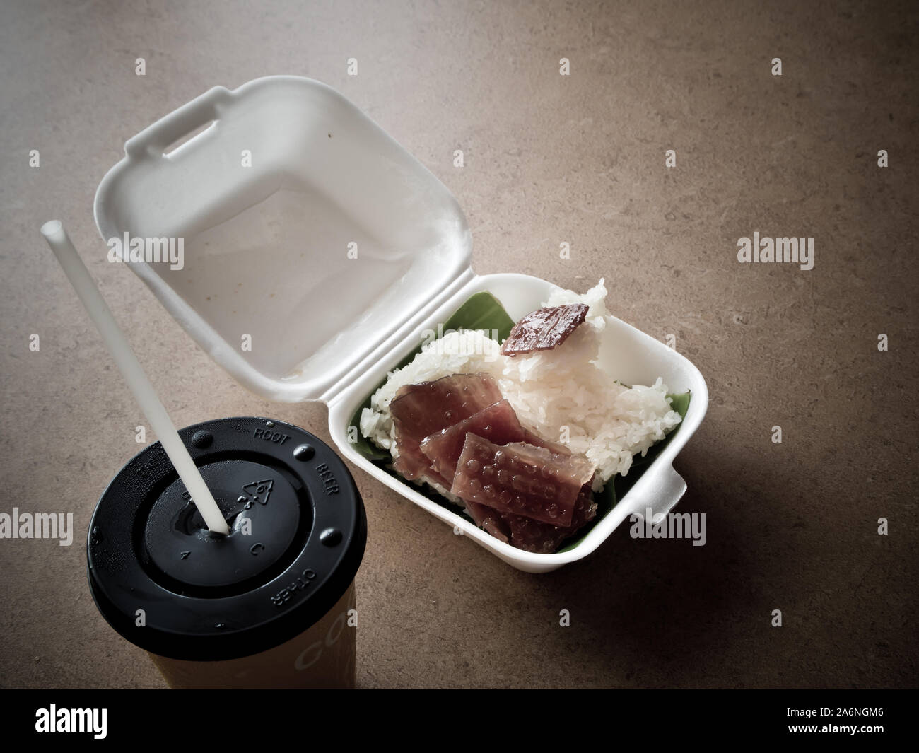 Sticky rice and Roast pork in foam box Stock Photo - Alamy
