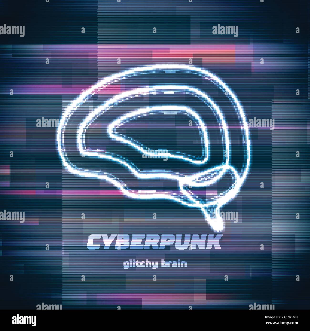 Glitch cyberpunk frame with technology error and neon shape Stock ...