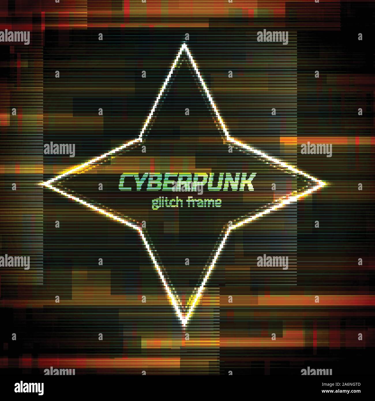 Glitch cyberpunk frame with technology error and neon shape Stock ...
