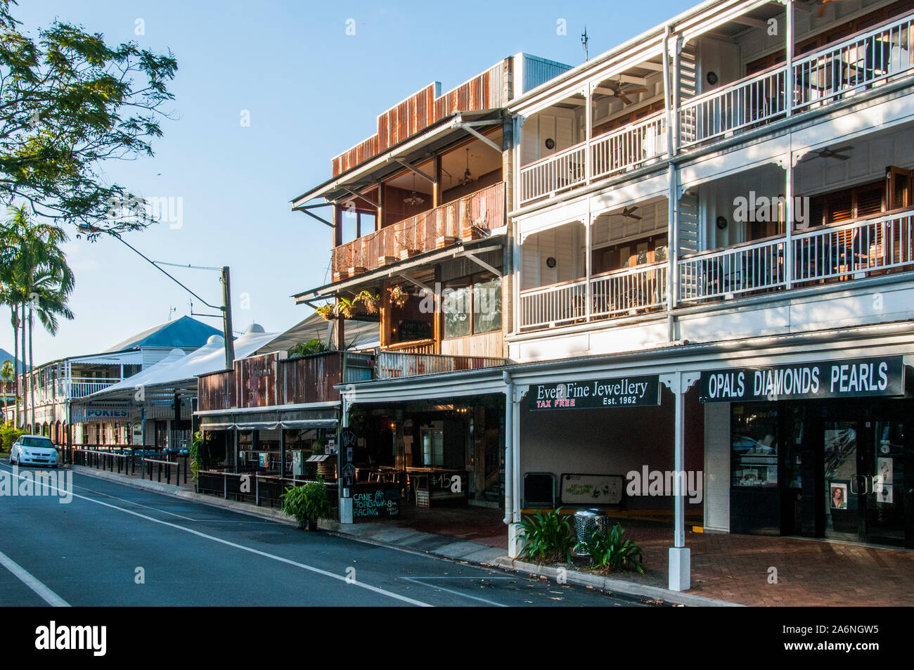 Early morning in Macrossan Street, Port Douglas, Far North Queensland ...
