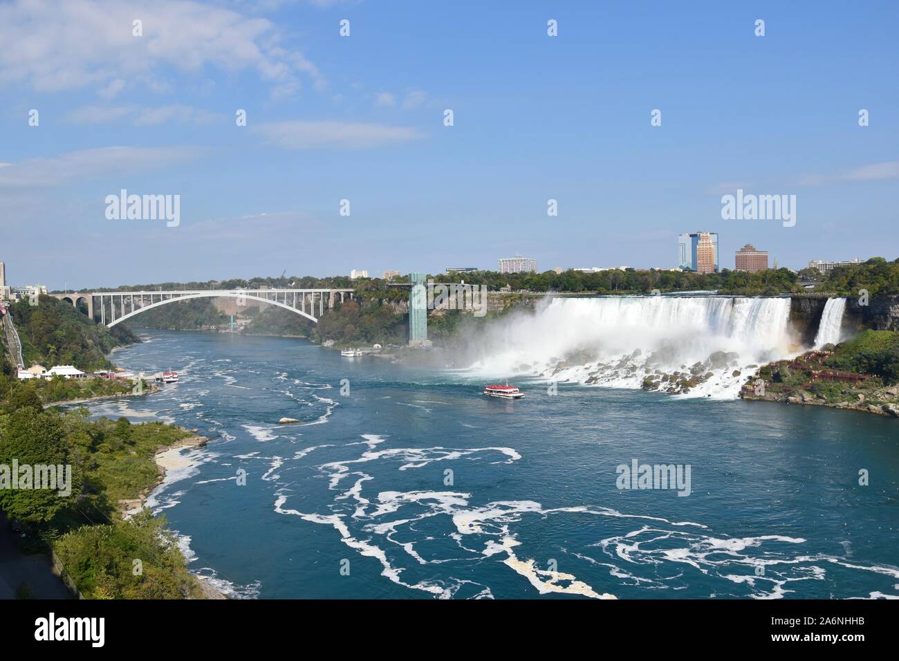 View of Niagara Falls along the banks of the Niagara River on the ...