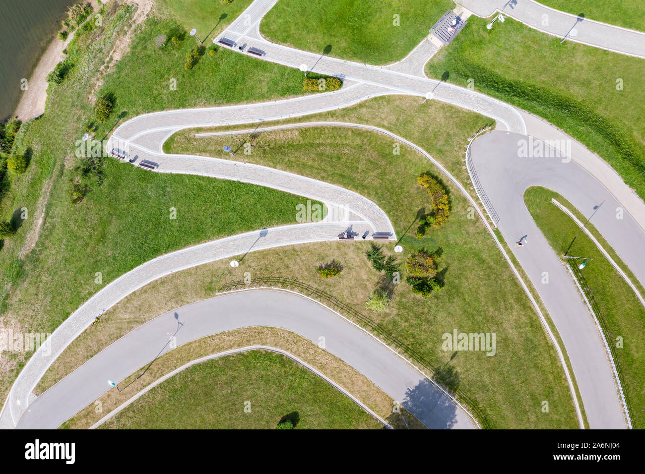 top view aerial photo of summer park landscape. green park lawns with ...