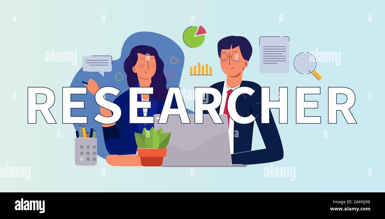 Researcher career as data science analyst. Two people man woman working ...