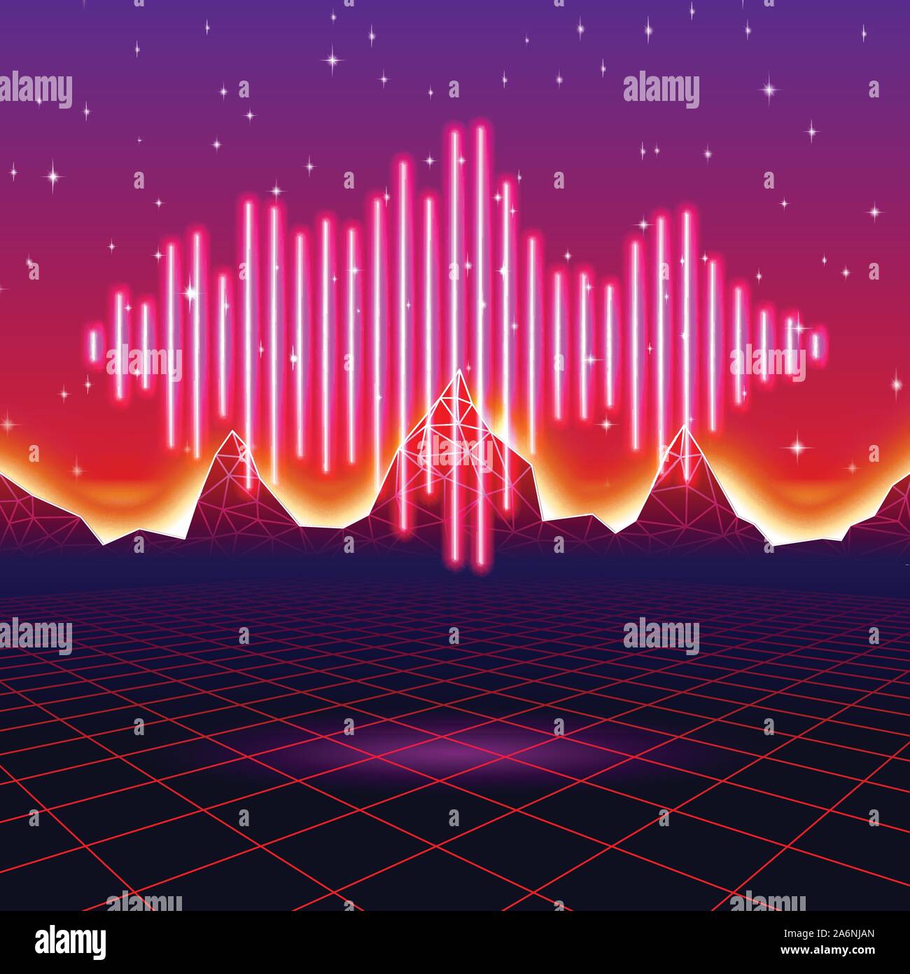 Retro gaming neon background with shiny music wave Stock Vector Image ...