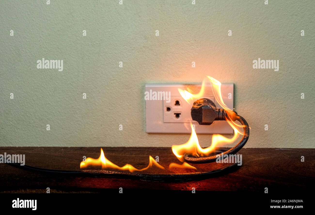 On fire electric wire plug Receptacle wall partition,Electric short ...