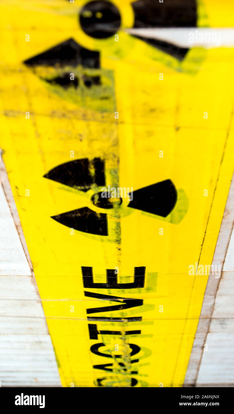 Radioactive material warning sign at the transportation paper package ...