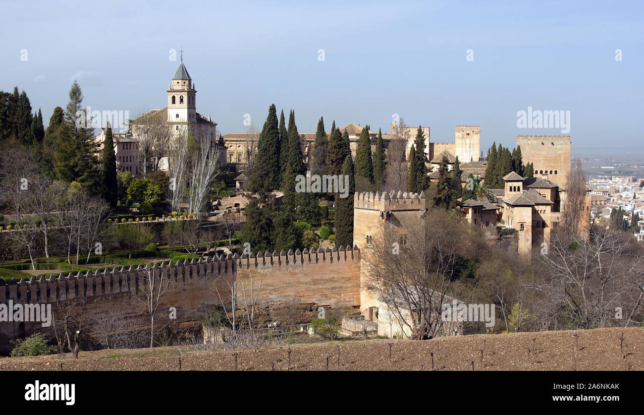The Alhambra palace viewed from above, Granada, Andalusia, Spain Stock ...