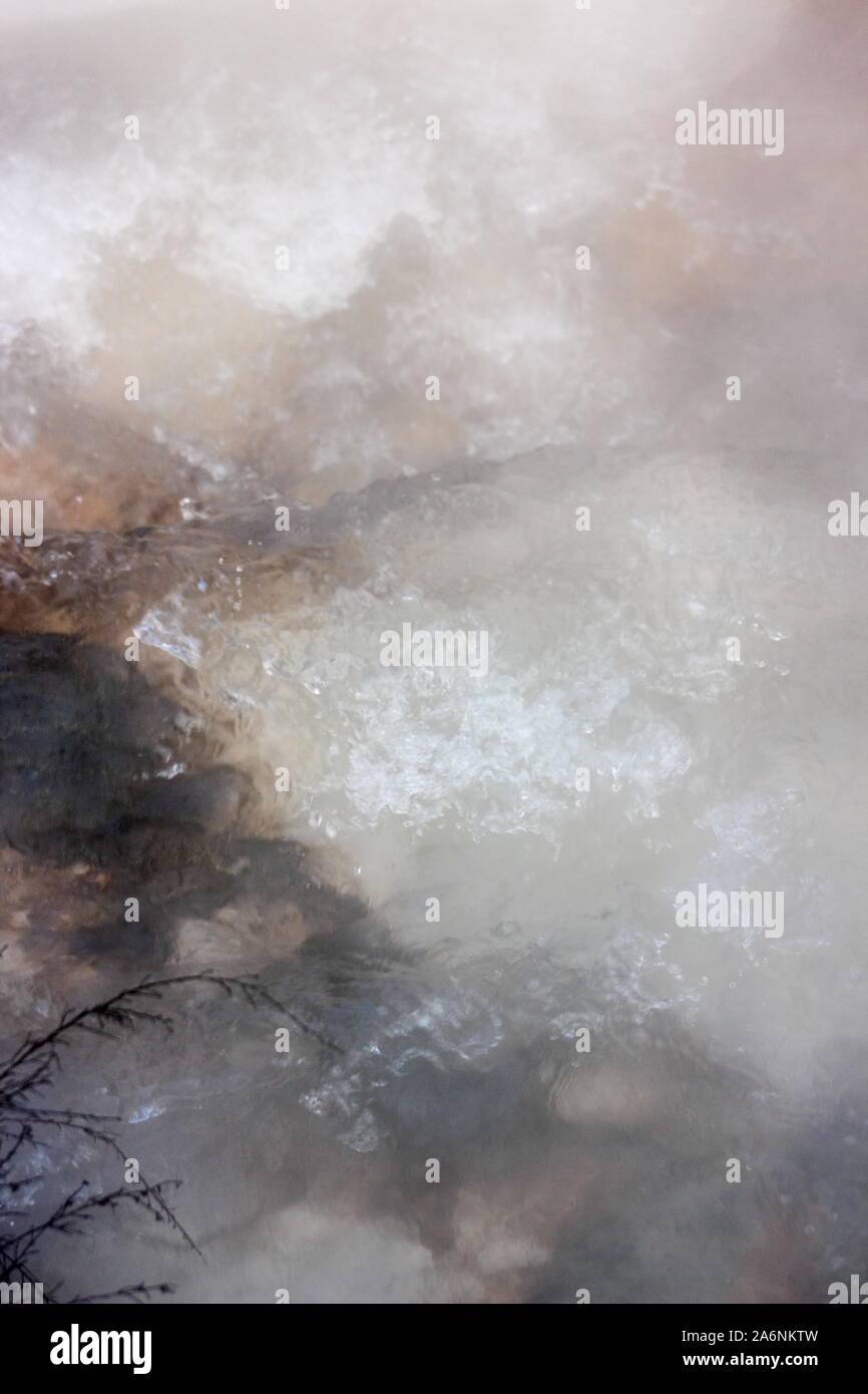 Abstract background nature image of clear hot steaming water cascading ...