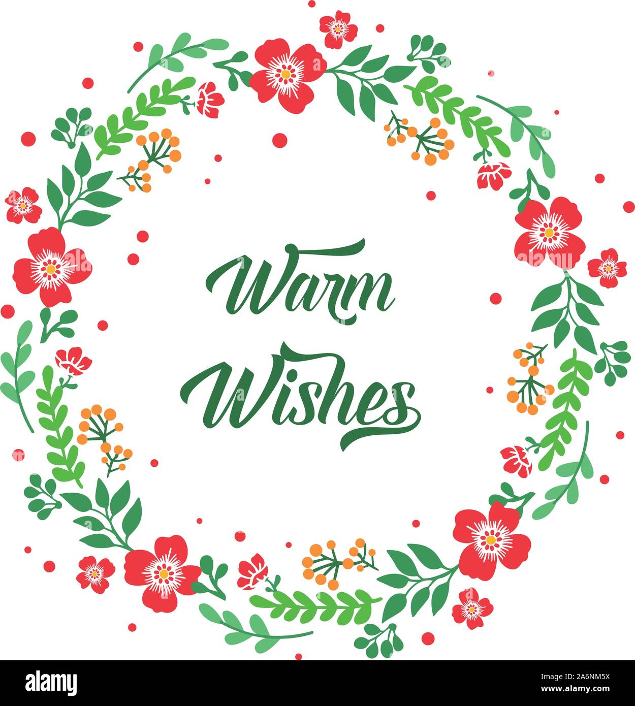 Collection poster lettering of warm wishes, with plant of green leaf ...