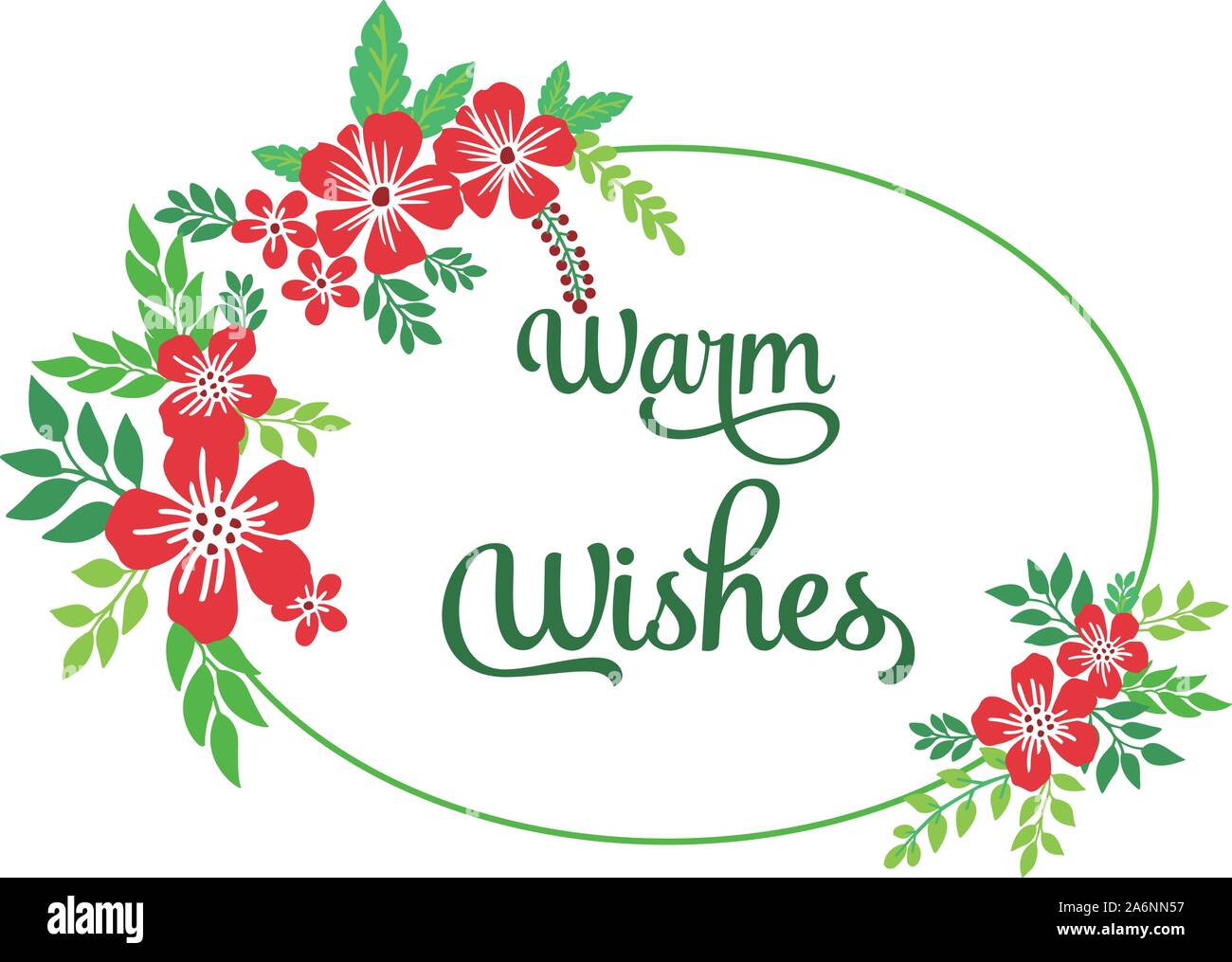 Calligraphy card warm wishes, with nature green leaf flower frame ...