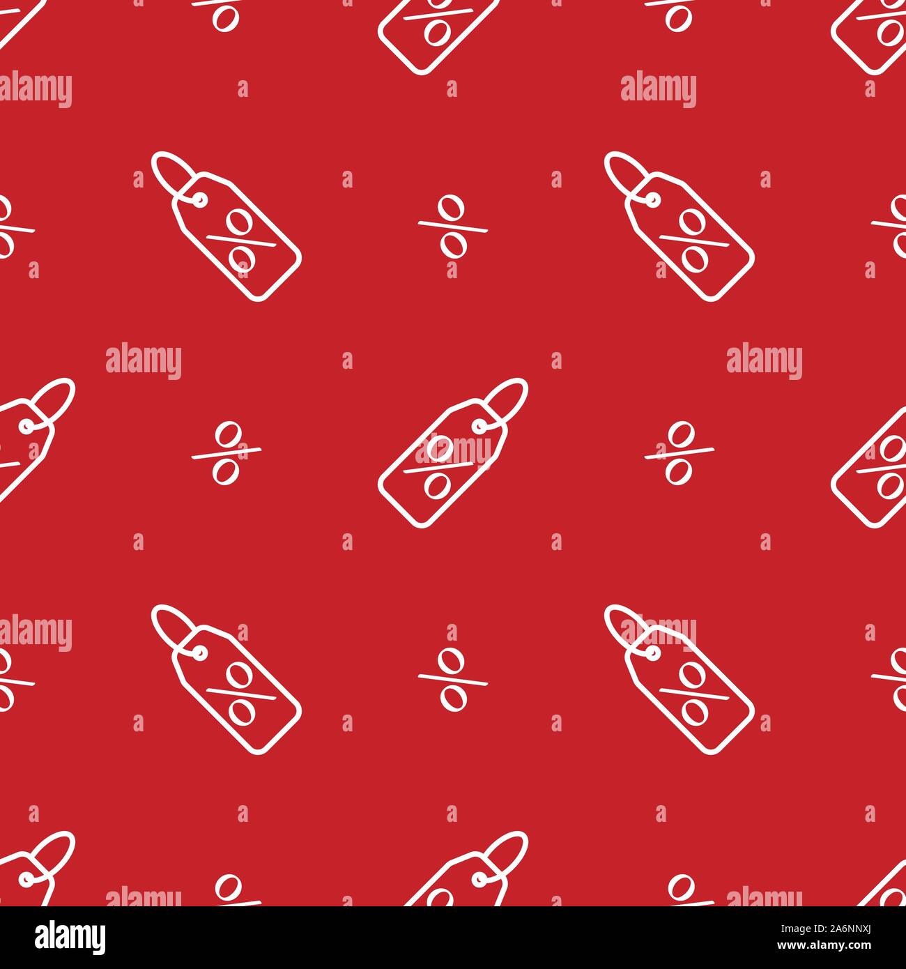 Line art vector seamless pattern with white discount percent tag icon ...
