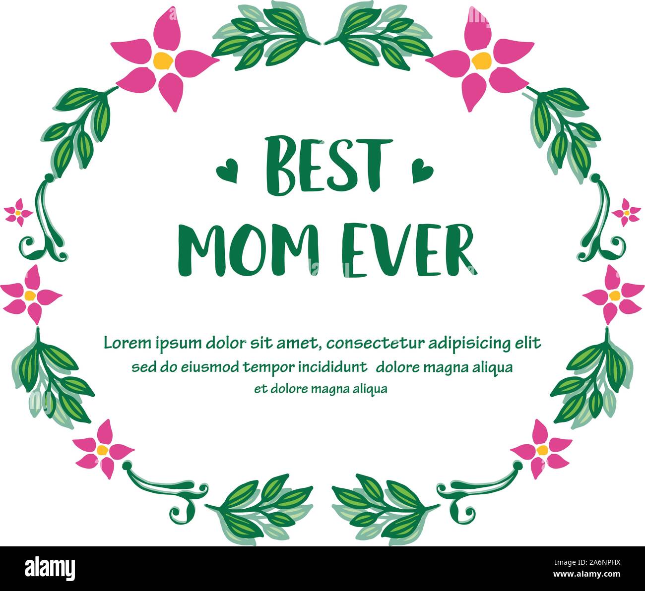Elegant pink flower frame, for design template of best mom ever. Vector ...